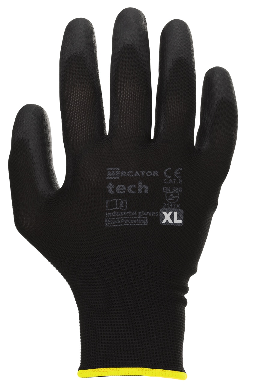 Manusi de lucru MERCATOR din material textil Tech Blak, acoperite cu PU ...