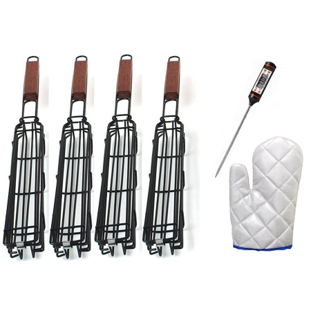 Set pentru Gratar compus din 4 grile extra lungi din otel inoxidabil cu ...
