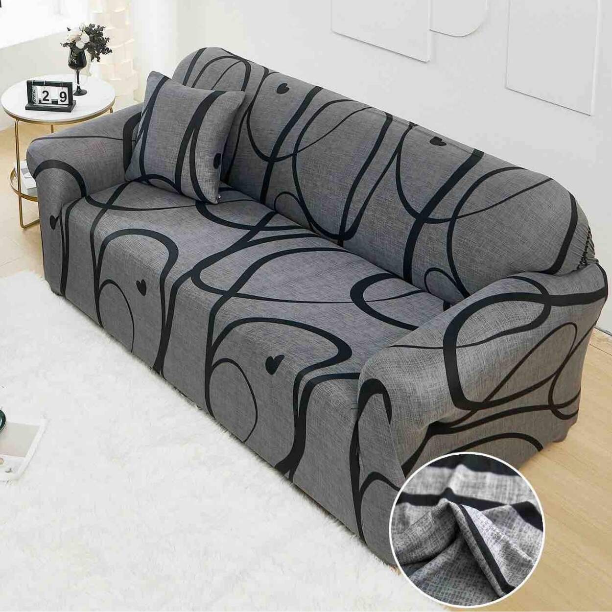 Husa elastica moderna pentru canapea 3 locuri, spandex / poliester, gri ...