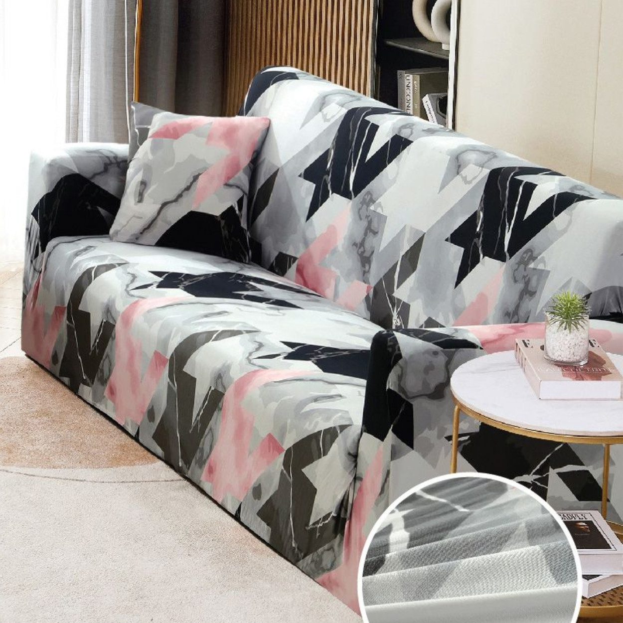 Husa Elastica Canapea 3 Locuri, cu Brate, Gri Negru, HEJ3-23