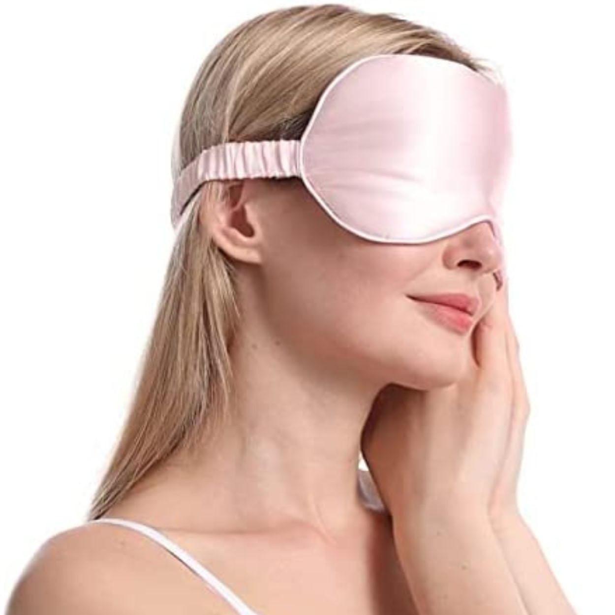 Masca de somn din matase naturala mulberry, 19 momme, roz, SLKM-01