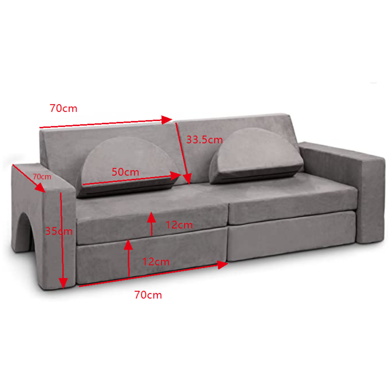 Canapea modulara pentru copii, 10 piese, spuma premium, catifea, gri ...
