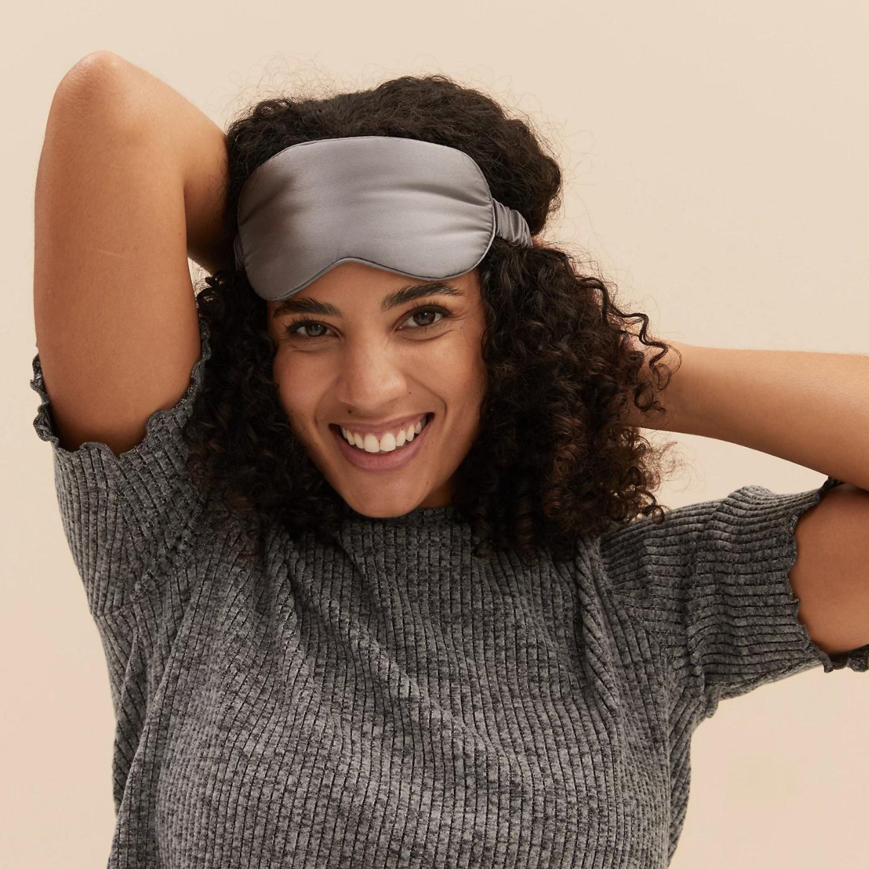 Masca de somn din matase naturala mulberry, 19 momme, gri, SLKM-02