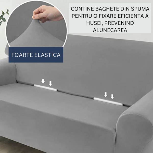 Set 2 huse elastice pentru coltar, catifea, marime: M+L, gri deschis ...