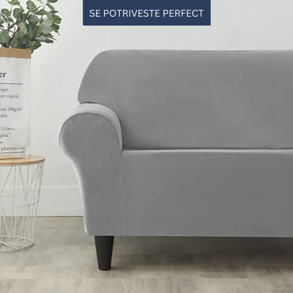 Set 2 huse elastice pentru coltar, catifea, marime: M+L, gri deschis ...