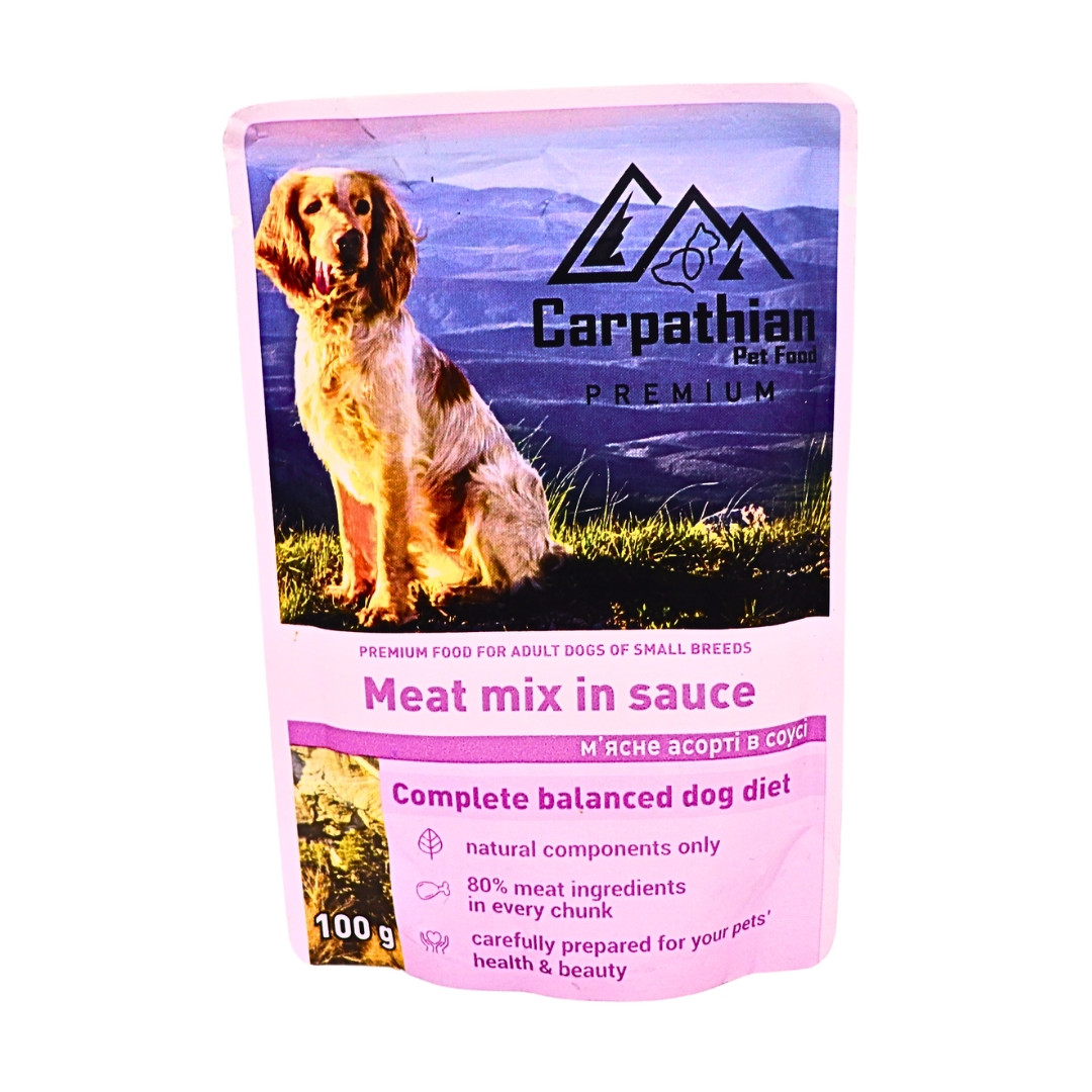 Mancare de caini cu mix de carne la plic Carpathian 100 g