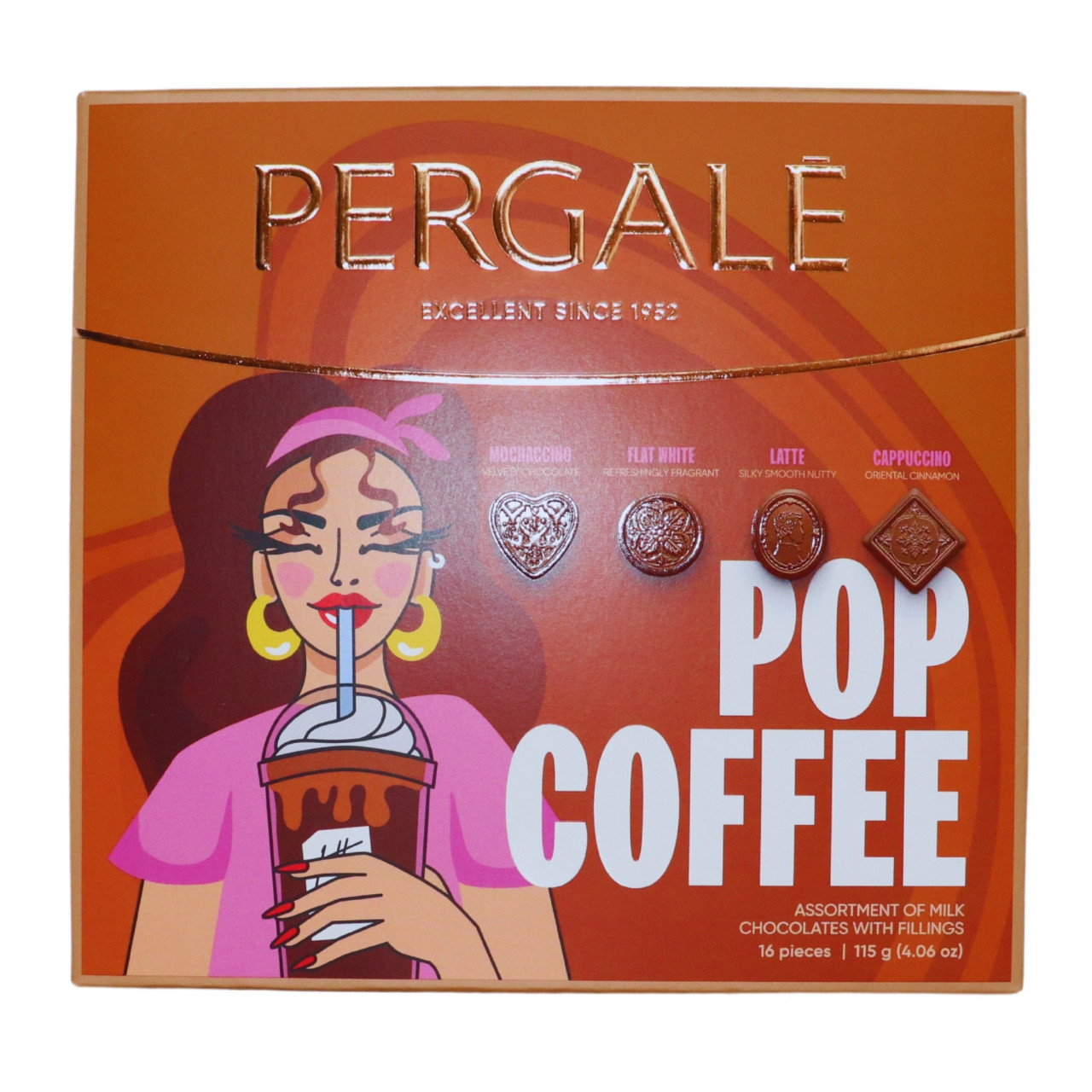 Bomboane de ciocolata cu lapte asortate Pop Coffee Pergale 115 g