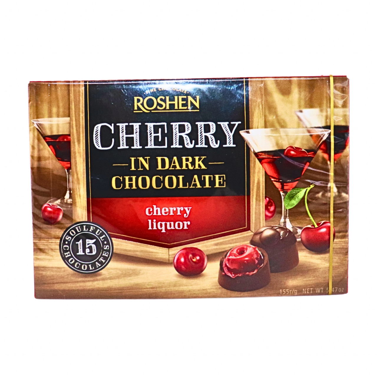 Bomboane cu visine, ciocolata neagra si lichior Roshen Cherry Liquor 150 g