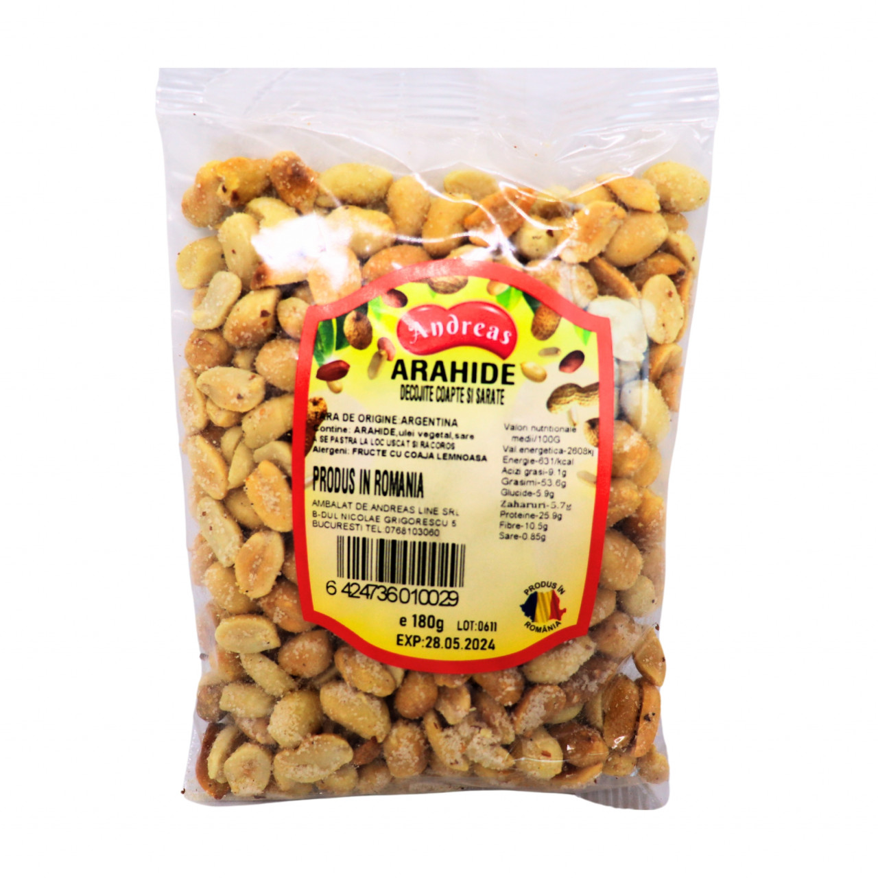 Alune decojite coapte si sarate Andreas 180 g, 16 buc