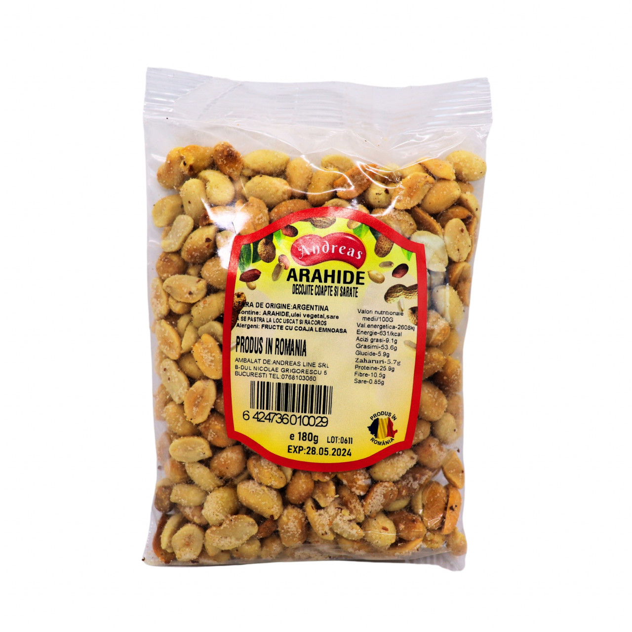 Alune decojite coapte si sarate Andreas 180 g, 16 buc