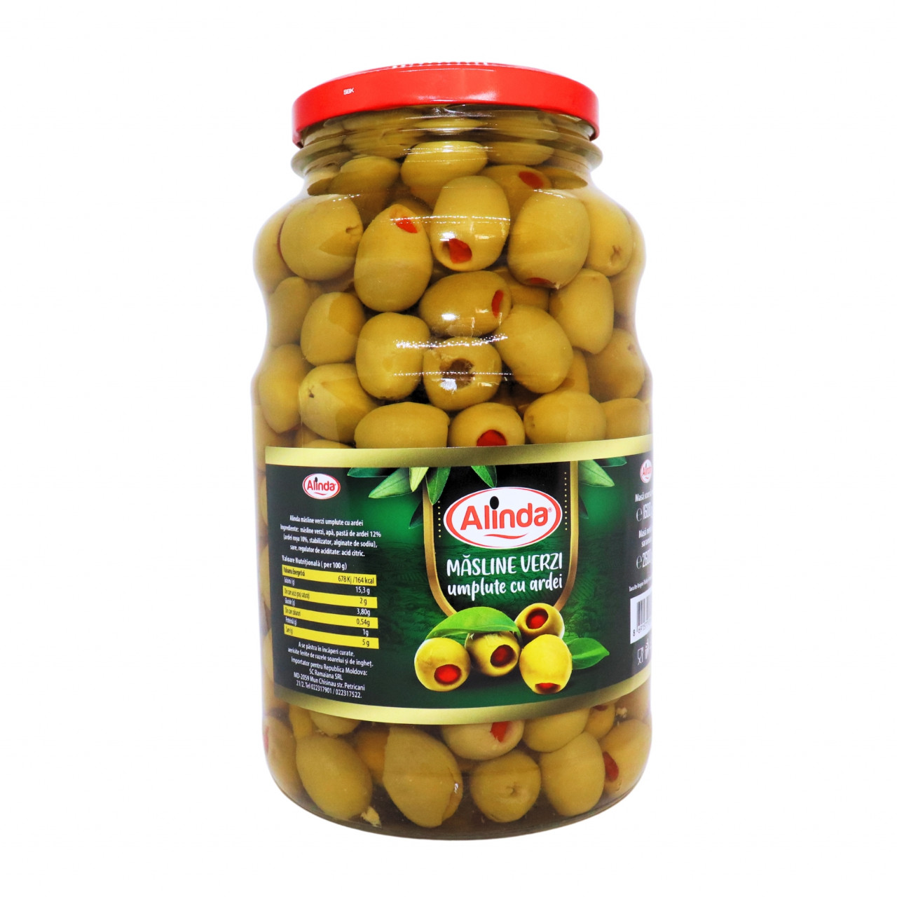 Masline verzi umplute cu ardei Alinda 1,6 kg