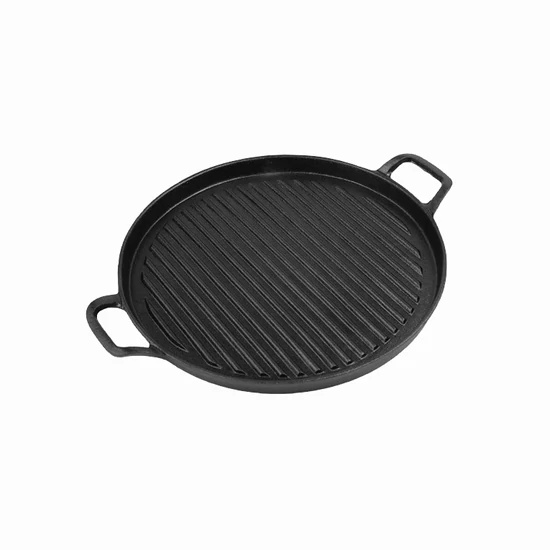 Placa grill BBQ rotunda 31cm cu 2 manere, fonta Perfect Home 15521