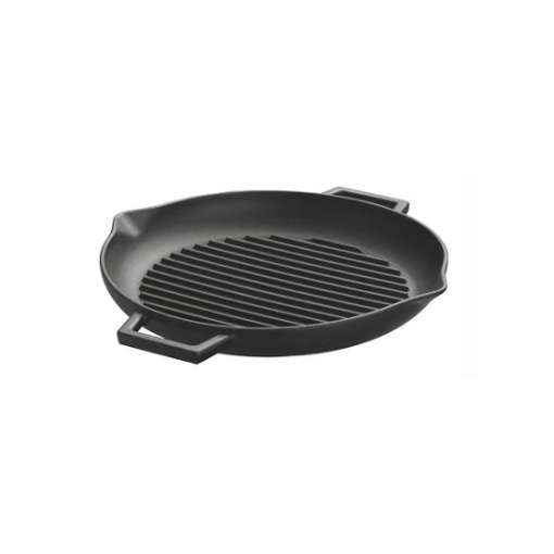 Placa grill BBQ rotunda 31cm cu 2 guri de scurgere, fonta Perfect Home ...