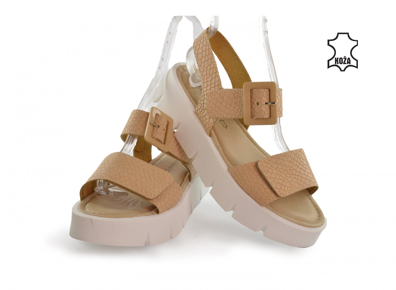 Kožne ženske sandale na platformu D-4011BE bež