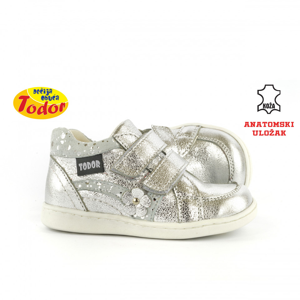Kožne dečije cipele 474-S sa anatomskim uloškom srebrne