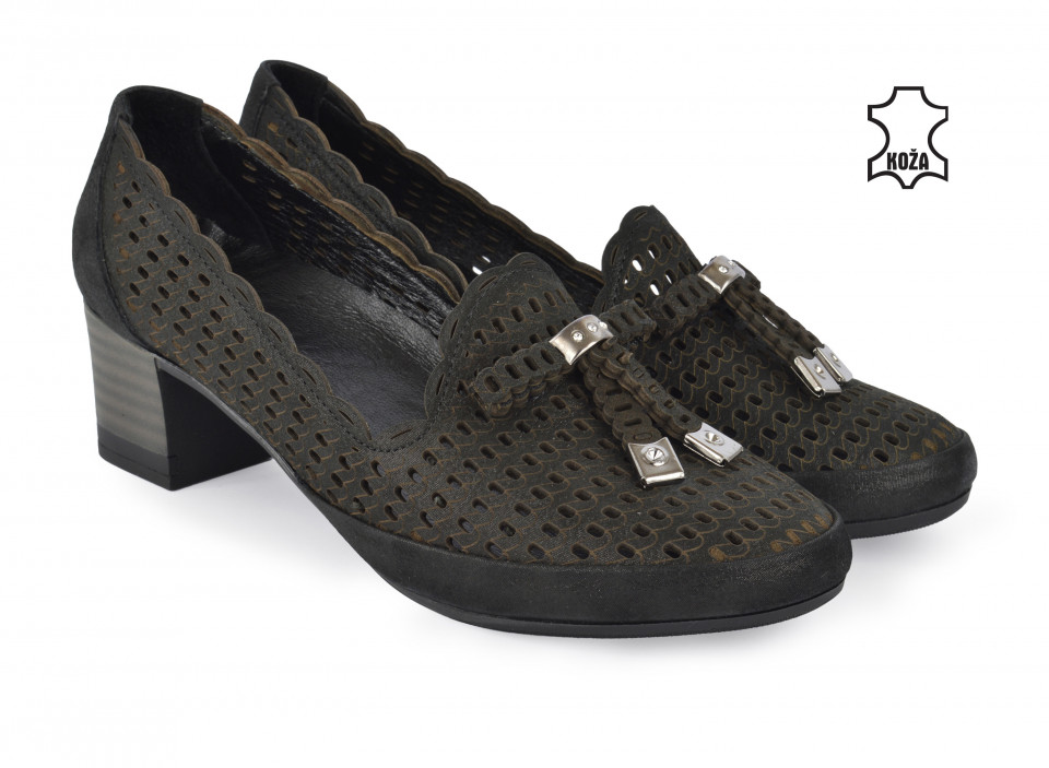 Kožne ženske cipele na štiklu 410BR braon