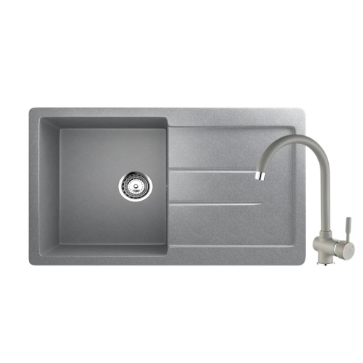 Set Granitna sudopera Ulgran U 507 siva boja + lučna slavina u sivoj boji