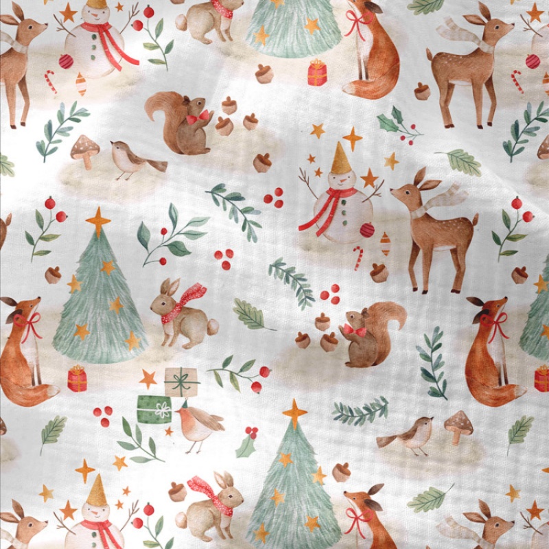 Muselina premium imprimata digital - Woodland Christmas