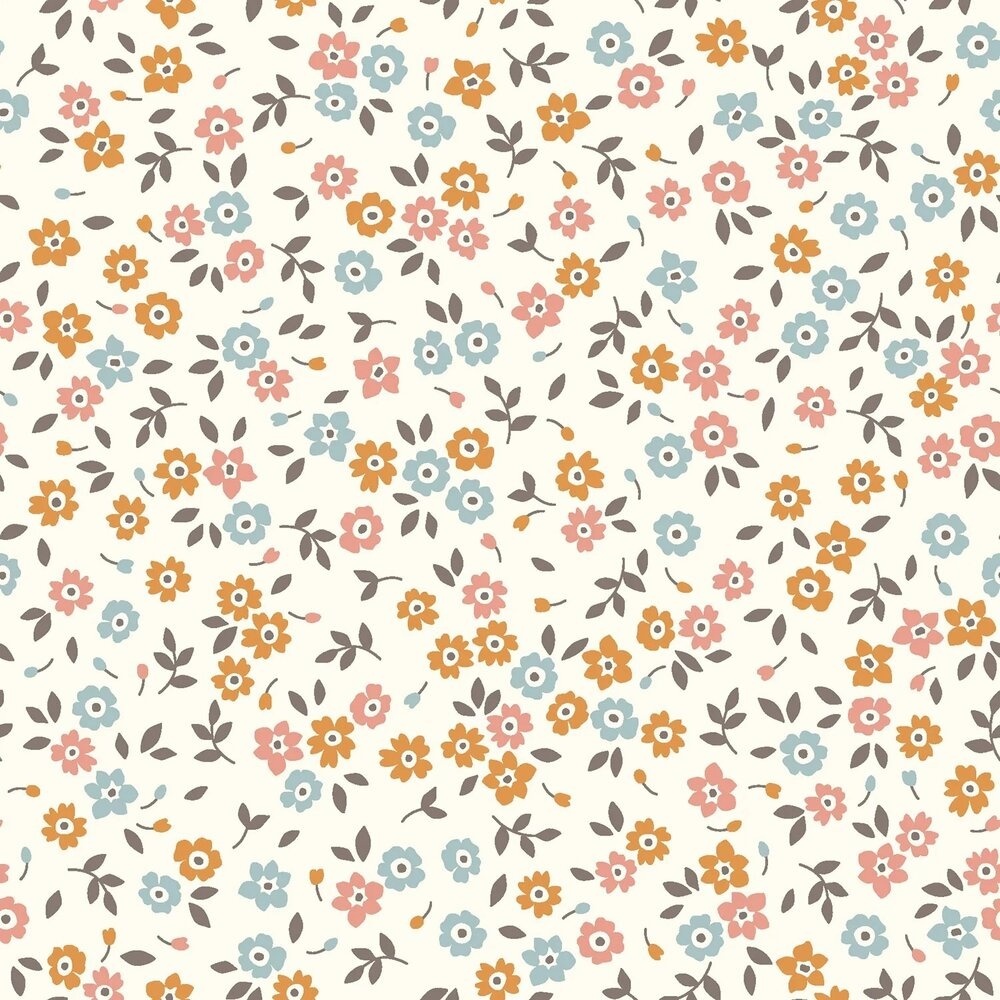 Poplin imprimat - Flowers Off-white - cupon 22cm