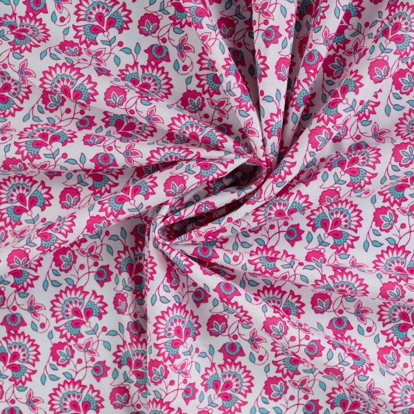 Voal batist de bumbac - Enjoy Etno Flowers Fuchsia