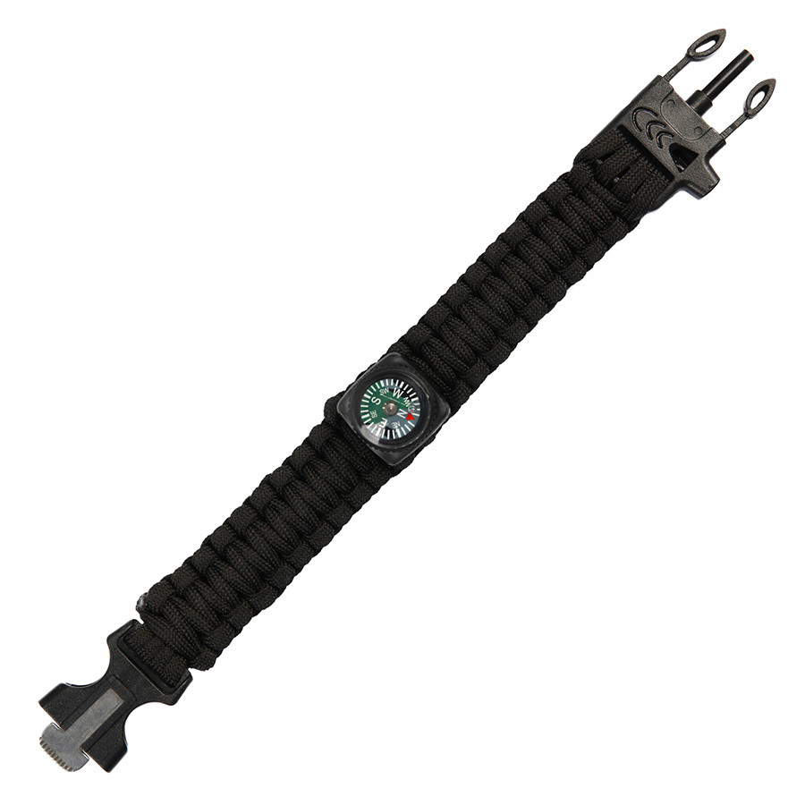 Bratara paracord cu busola 9 inch - Negru