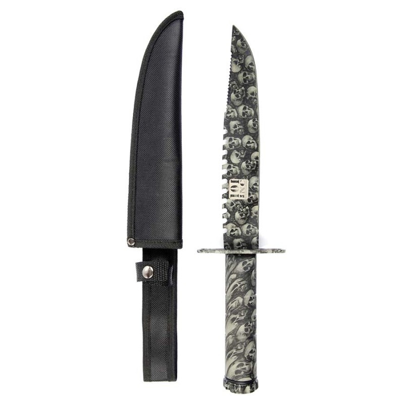 Cutit tactic survival cu cap de mort - Negru