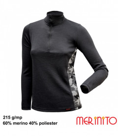 Bluza dama Sport Zip Merinito 215g Mesh - Negru