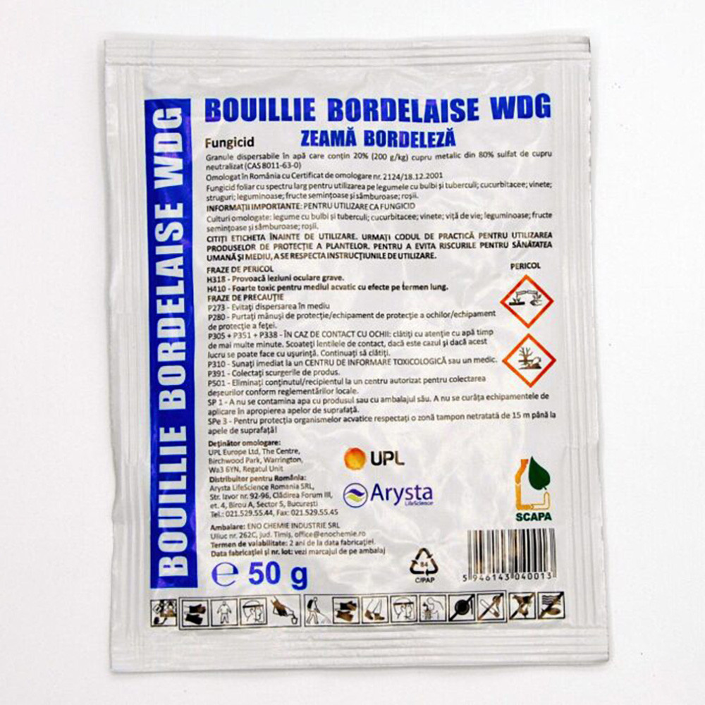 Fungicid de contact Zeama Bordeleza (Bouillie Bordelaise), 50g