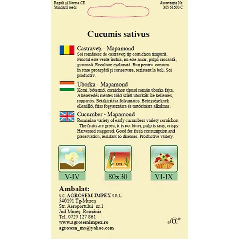 Seminte de castraveti Mapamond, tip cornison, soi timpuriu cu pulpa ...