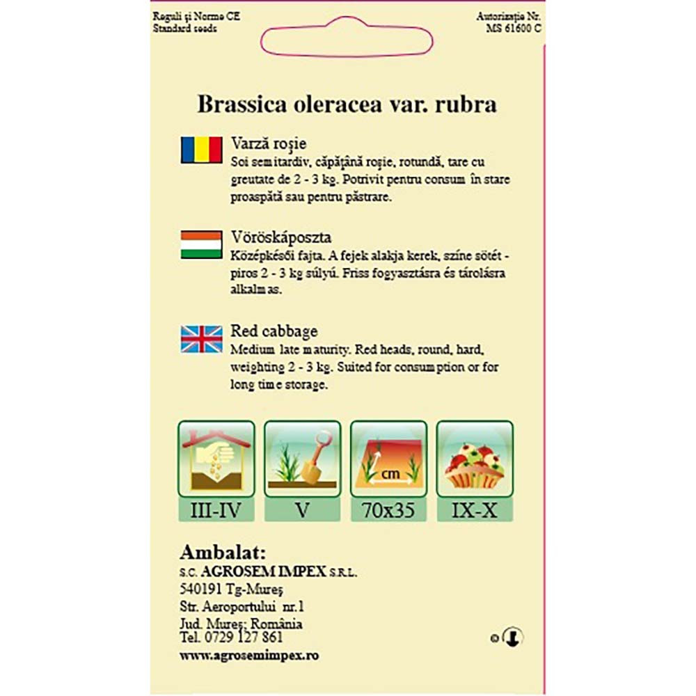 Seminte de Varza rosie Tete Noire, soi semitardiv, Agrosem, 1.5g
