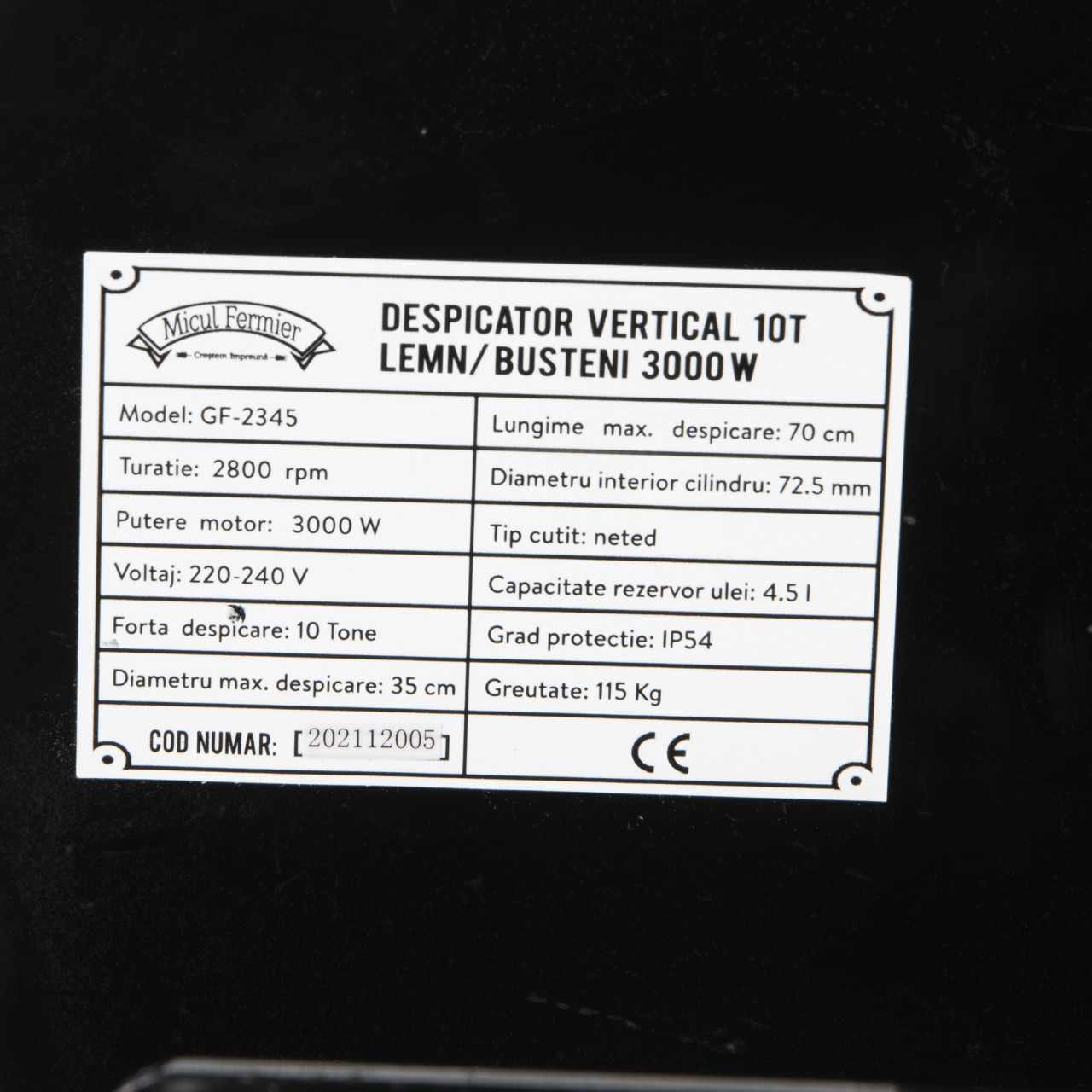 Despicator vertical 10T lemn/busteni 3000W