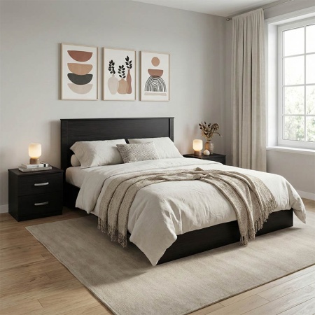 Set 3 buc. dormitor cadru pat si noptiere, Athos, Wenge, 150x206.5x96 cm