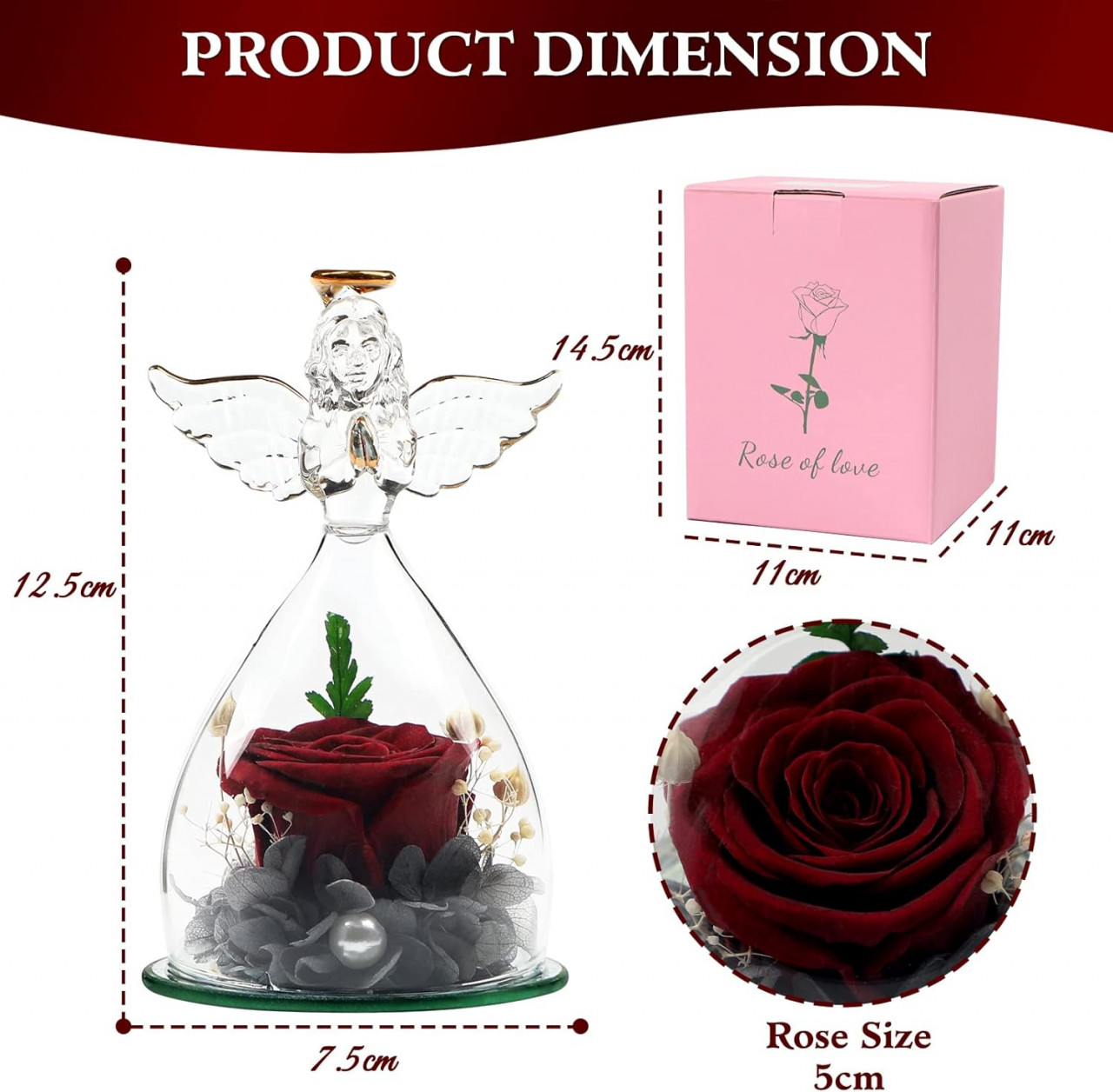 Decoratiune inger cu trandafir in cupola Yeahshion, sticla, rosu ...