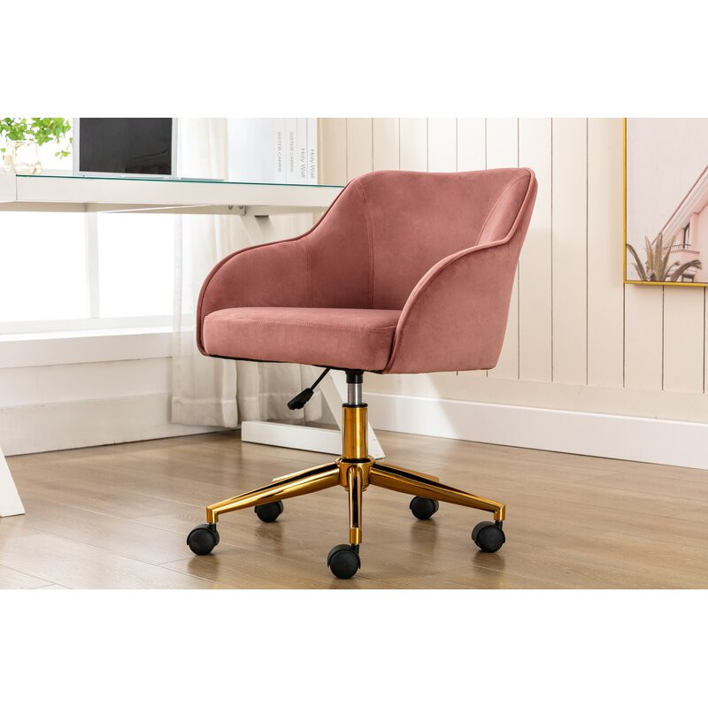 Scaun de birou Chewning, catifea, roz/auriu, 43,18 x 45,72 x 74-85,83 ...
