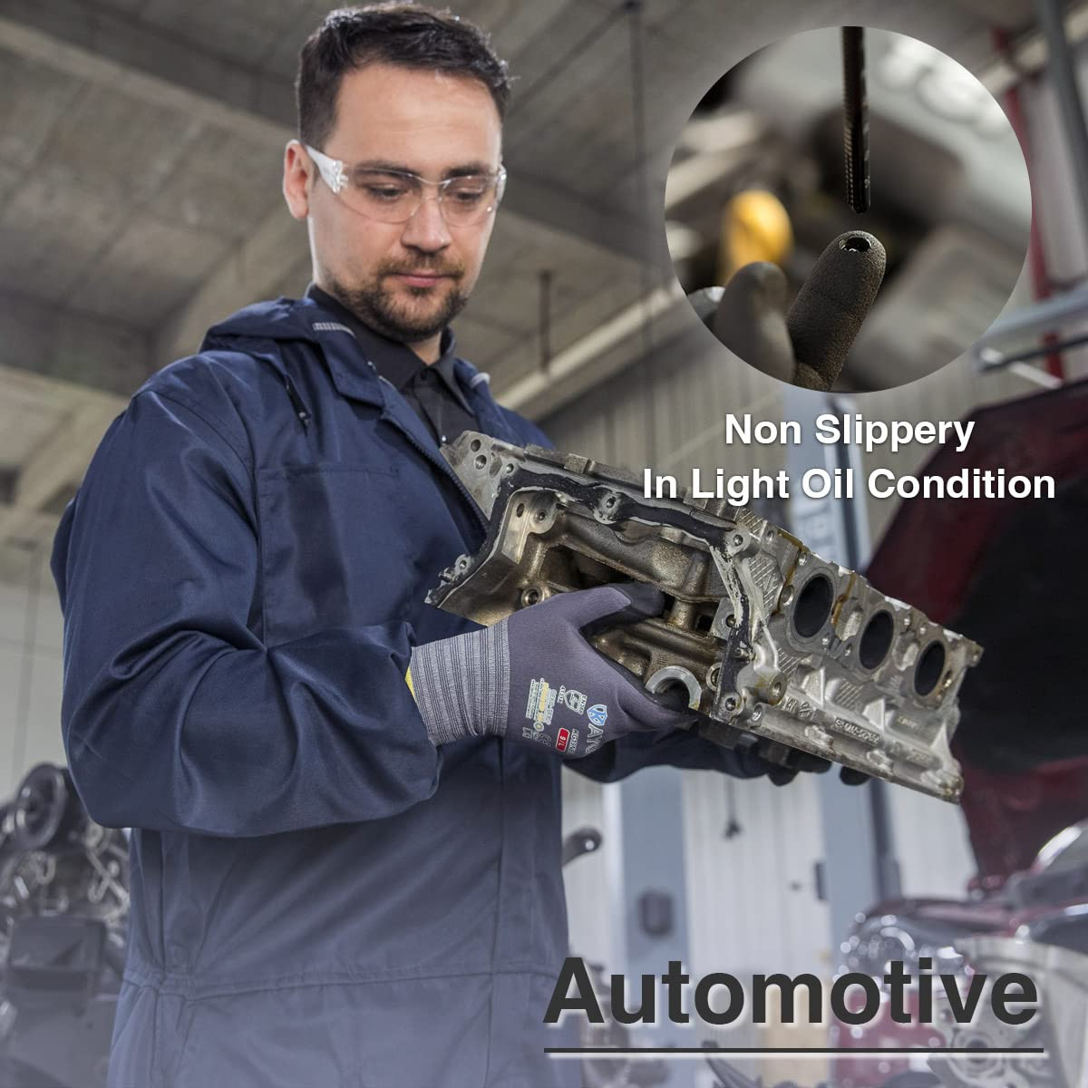 Set 3 perechi manusi de lucru KAYGO, nailon/nitril, negru/rosu, marimea ...