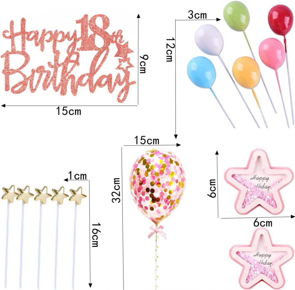 Set de 15 decoratiuni pentru decorare tort la 18 ani Ouceanwin ...