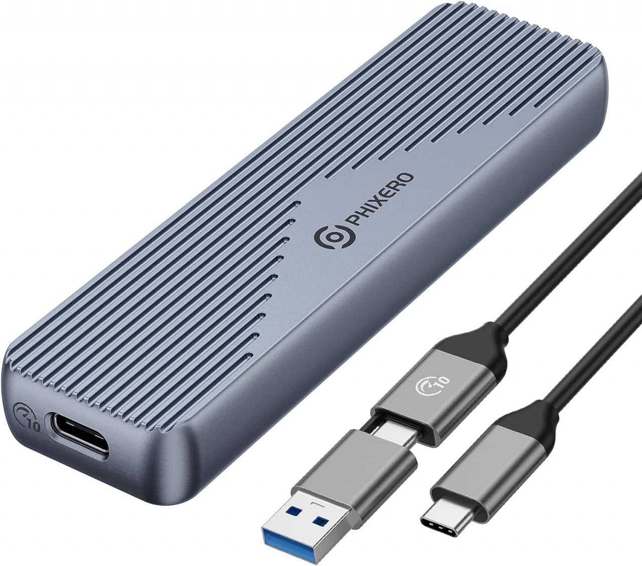 Carcasa pentru SSD M2 PHIXERO, USB 3.1 Gen 2 (10Gbps), aluminiu, albastru deschis - Chilipirul Zilei