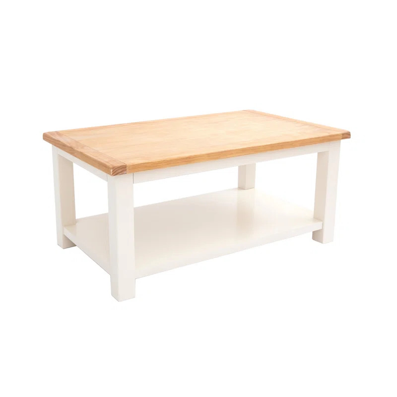 Masuta de cafea Pompey, lemn masiv/MDF, alb/natur, 45 x 100 x 60 cm ...