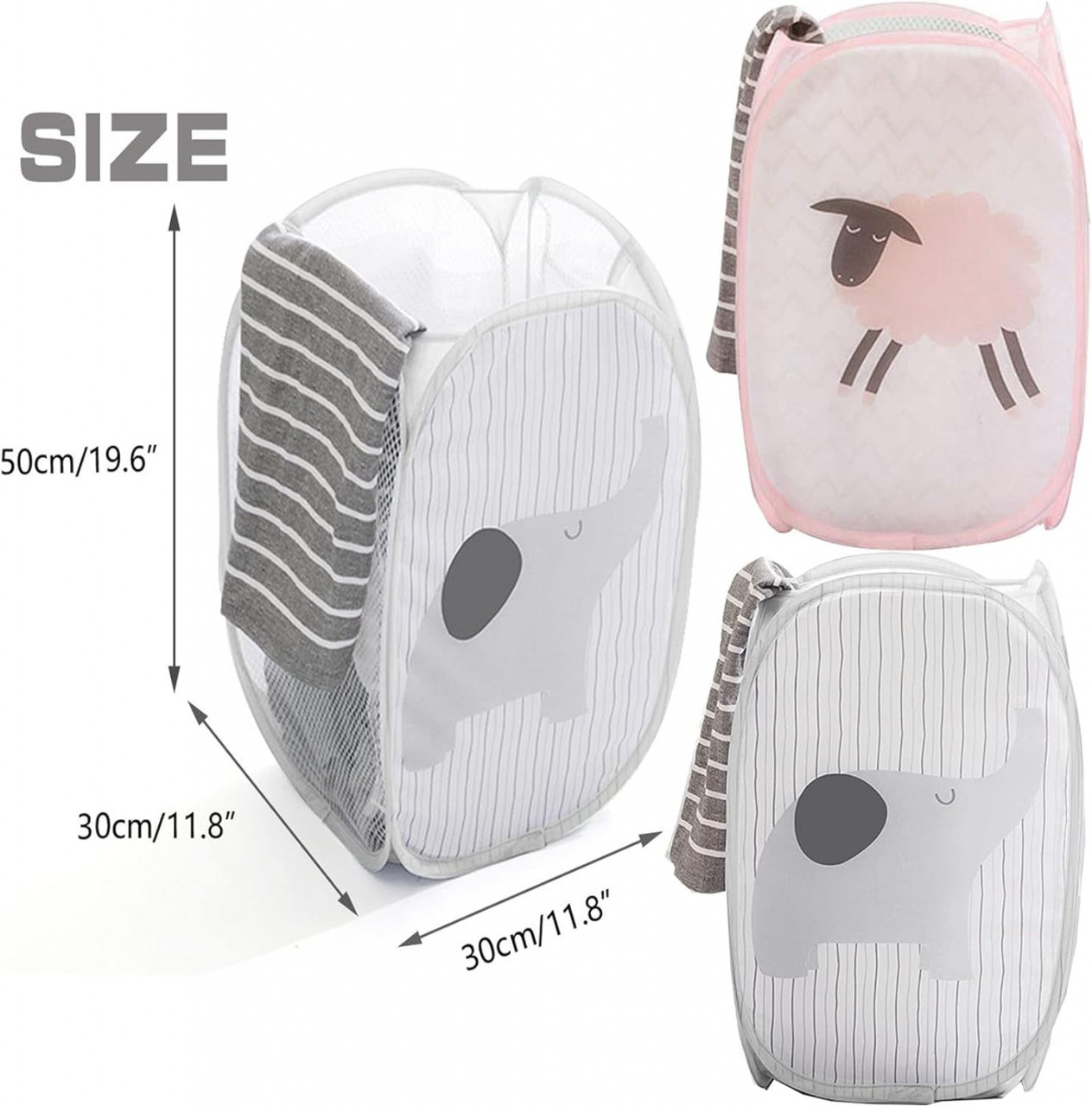 Set 2 cosuri pliabile pentru rufe, poliester, roz/gri, 30 x 30 x 50 cm ...