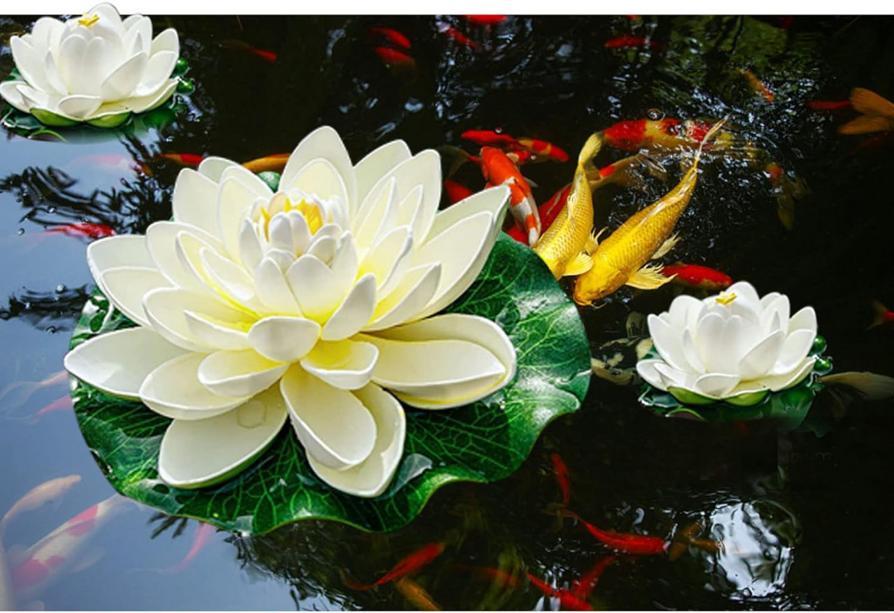 Set 6 flori de lotus artificiale Qunkun, EVA, verde/crem, 10/17 cm ...