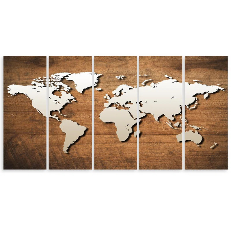 Set de 5 tablouri World Map, MDF, maro, 80 x 200 cm - Chilipirul Zilei