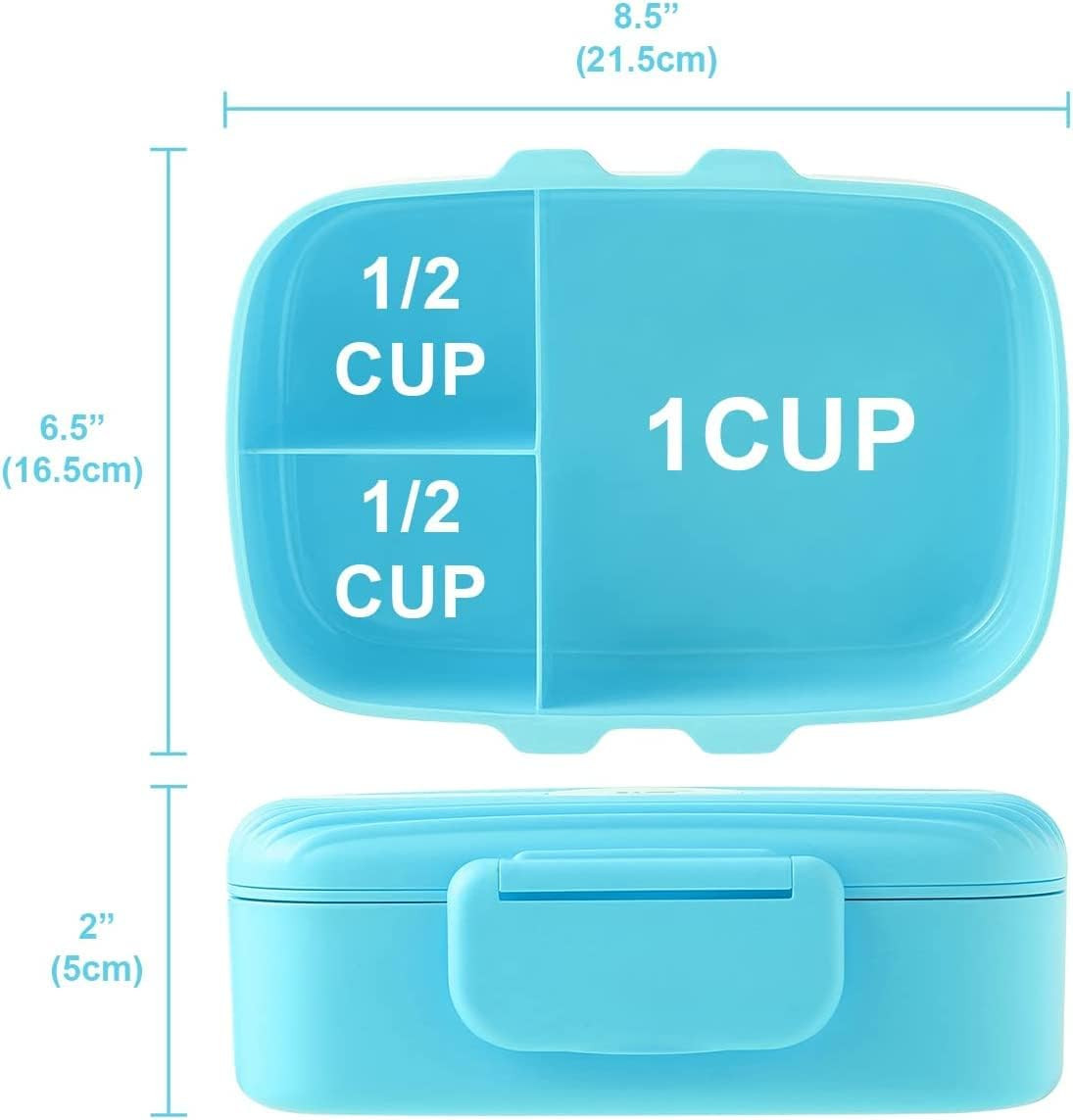 Caserola de pranz cu 3 compartimente si tacamuri Plaman, albastru ...