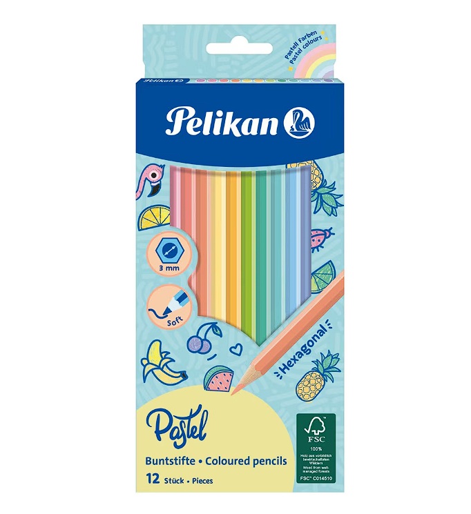 Creioane PASTEL color lacuite, sectiune hexagonala, mina 3 mm, set 12 ...