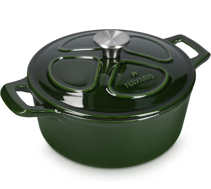 Oala fonta emailata Navaris, verde inchis, cu capac, pentru cuptor ...