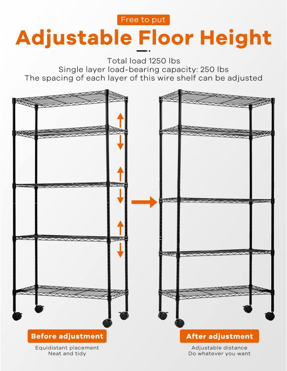 Raft reglabil cu 5 nivele Actask, metal, negru, 152 x 76 x 35 cm ...