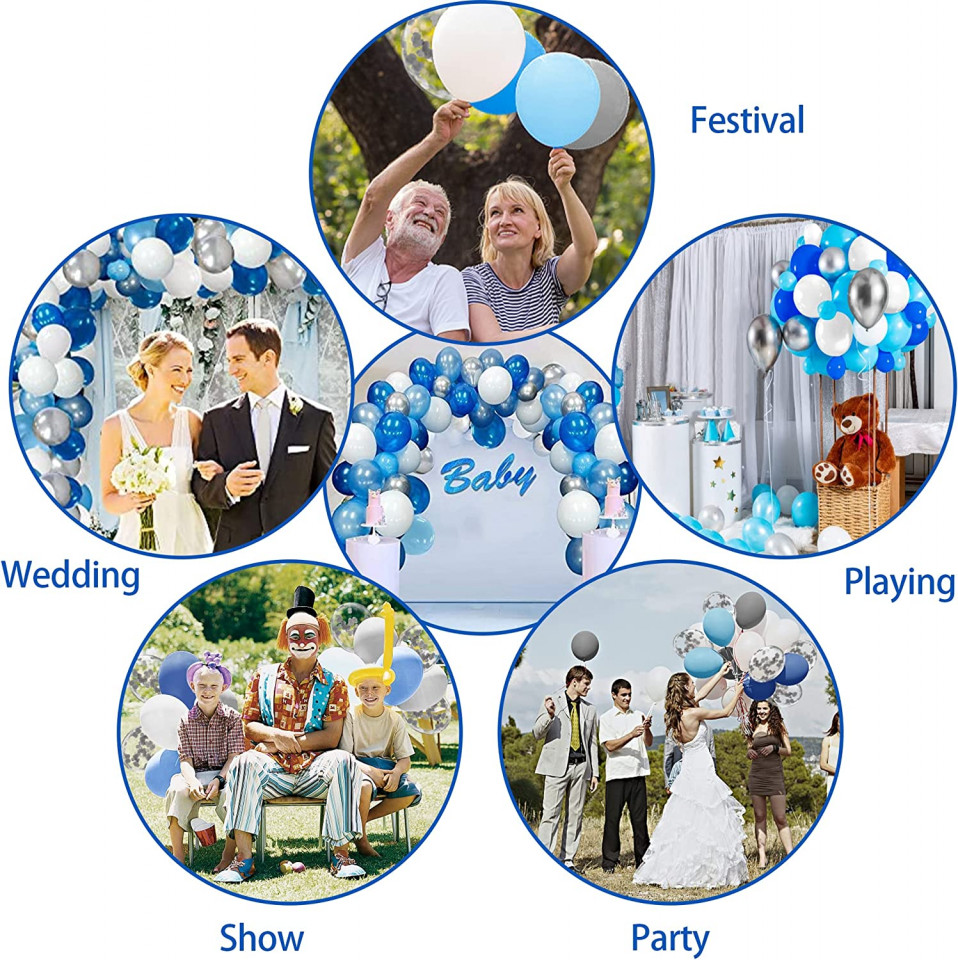 Set de 120 baloane cu pompa de umflat Hyber&Cara, albastru, latex ...