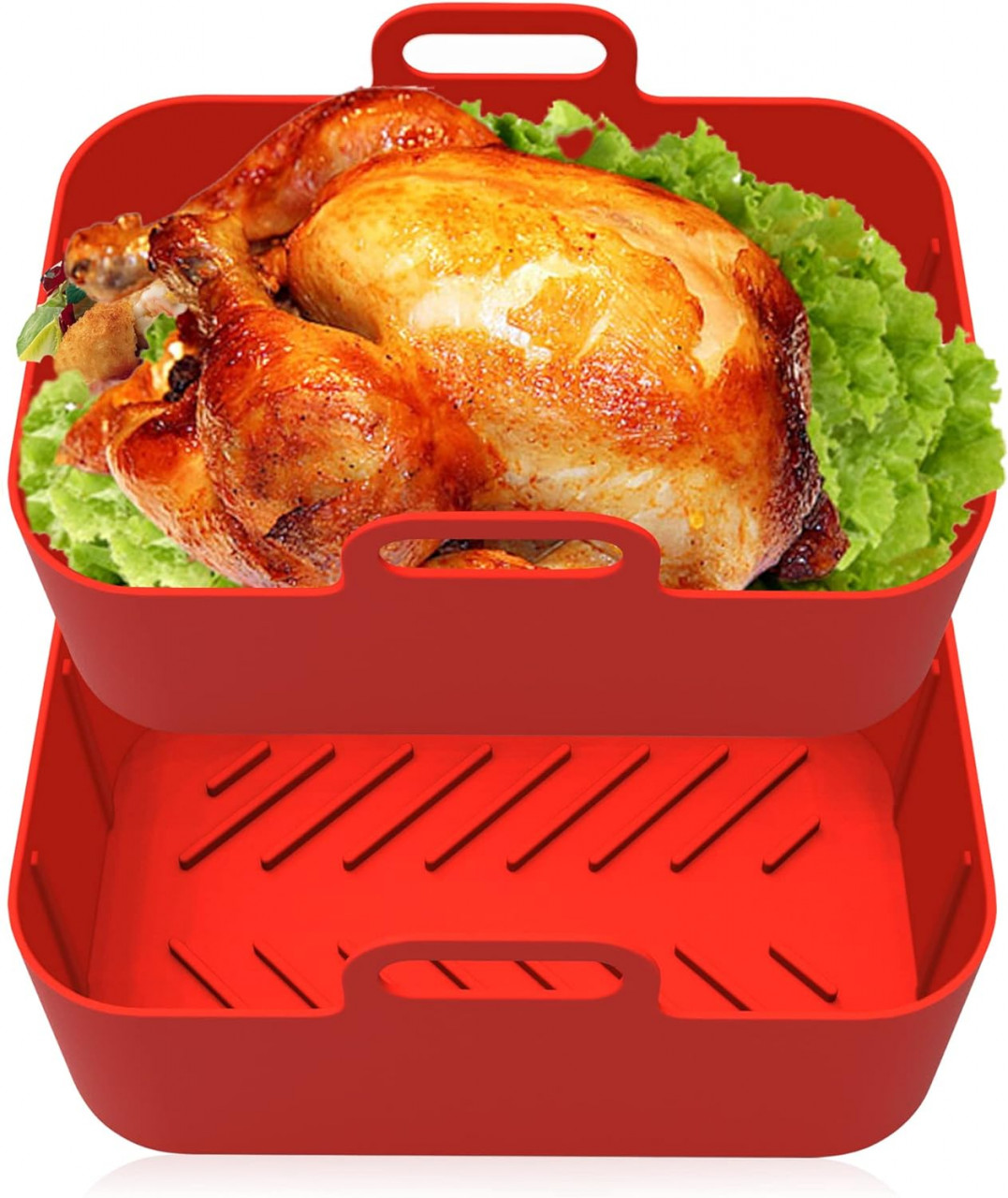 Set de 2 cosuri pentru friteuza cu aer JUNDINGYUN, silicon, rosu, 20,3 ...