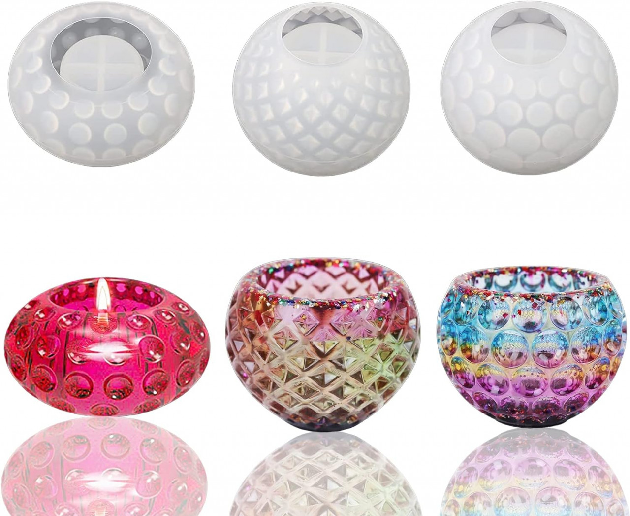 Set de 3 matrite pentru lumanari Finoki, silicon, alb, 8,8 x 4,1 / 8,6 ...