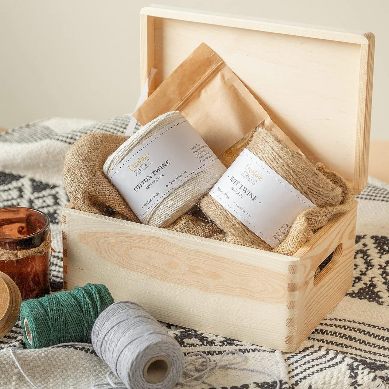 Cutie mare de depozitare cu capac Creative Deco, lemn de pin, natur, 40 ...