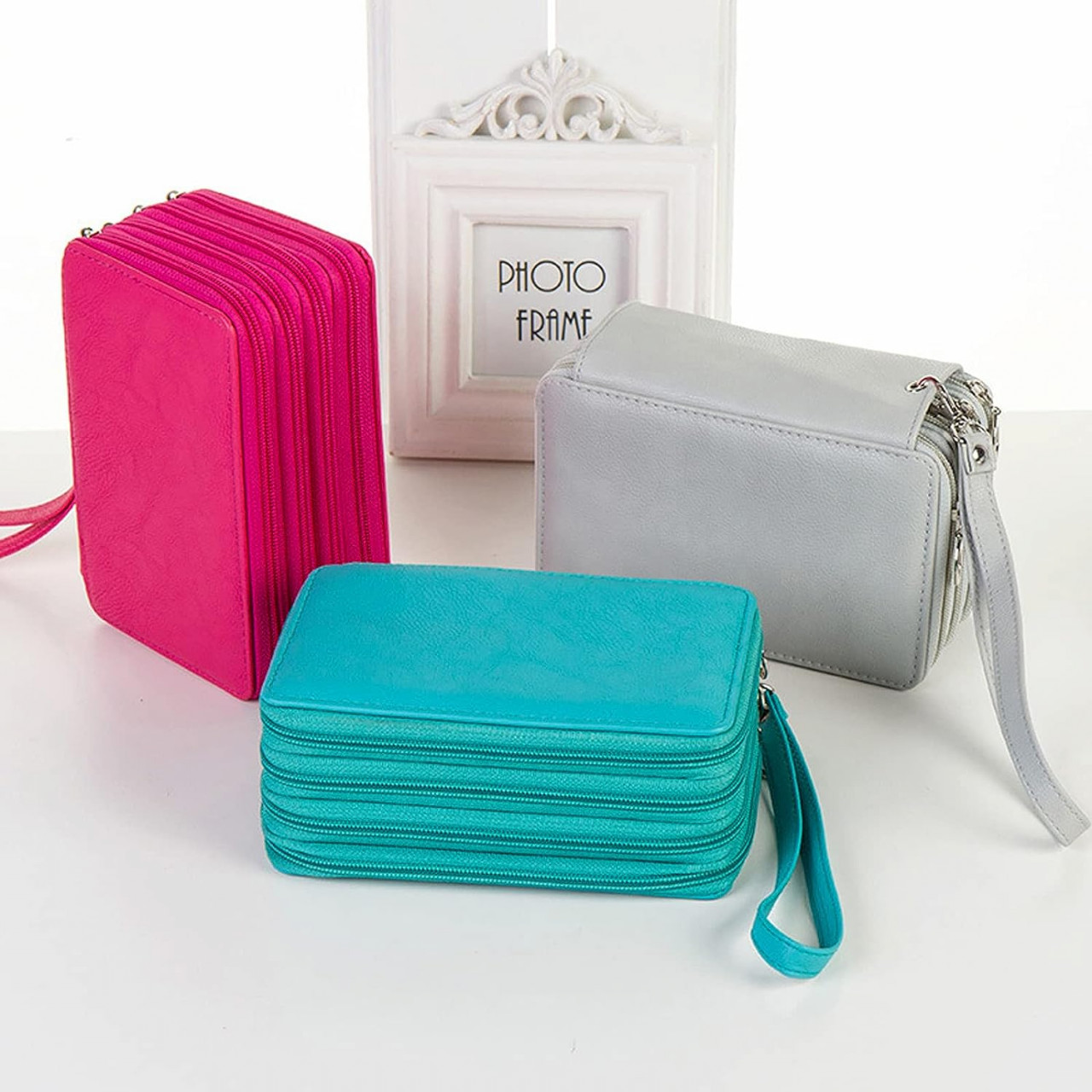 Penar de mare capacitate Catekro, 72 locuri pentru creioane, nailon, verde, 20 x 9 x 13 cm ...